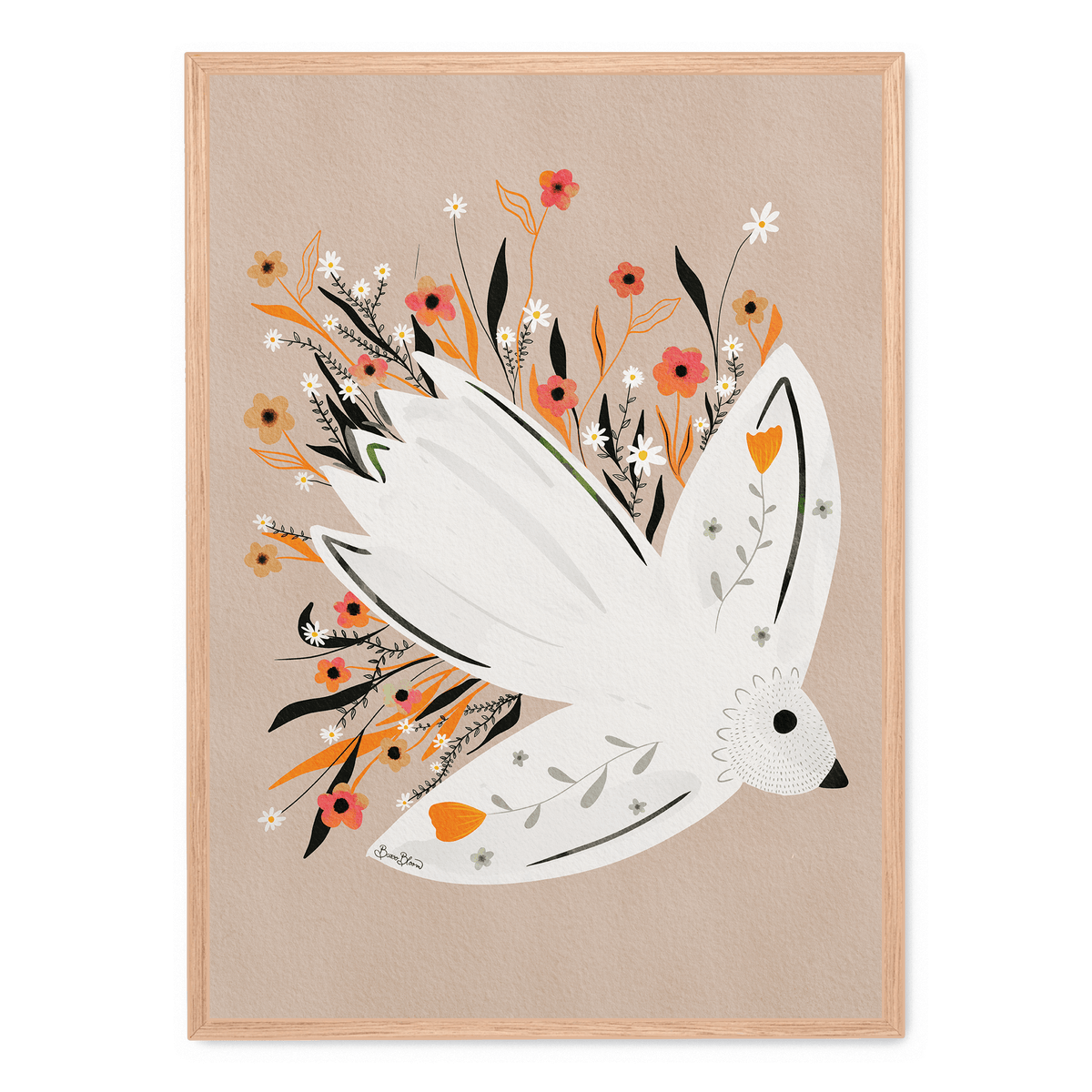Bird In Flowers Beige poster | Postera.art