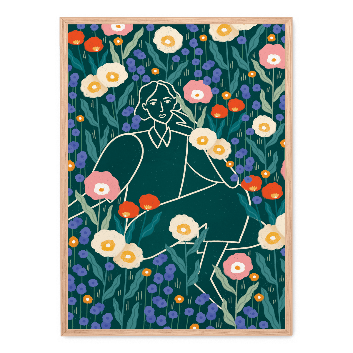 Line Lady With Florals poster | Postera.art
